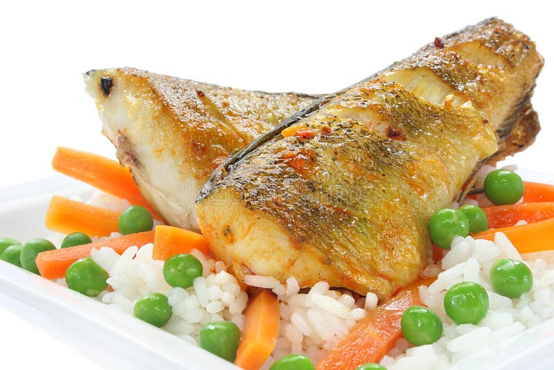 Fried fish with rice stock image. Image of healthy, grilled - 37379659