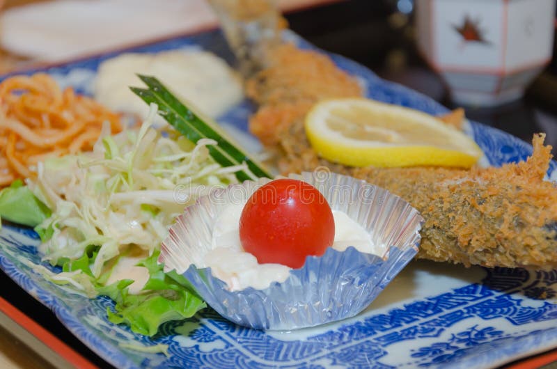 Fried Fish and Rice, Set of Japanese Food Stock Image - Image of ...
