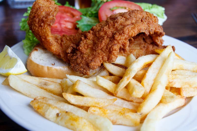 Fried Fish Sandwich and French Fries Stock Image - Image of lettuce ...