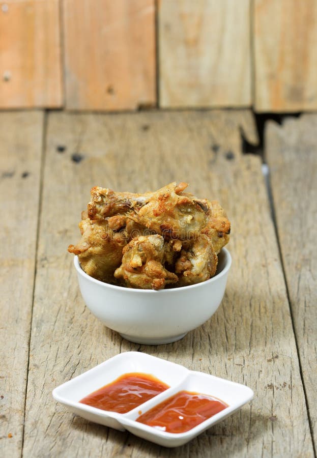 Fried Fish Sauce Marinated Chicken Drumstick and Sauce Stock Photo ...