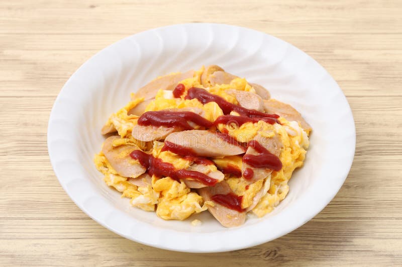 Fried Fish Sausage and Eggs in a Plate Stock Photo - Image of fish ...