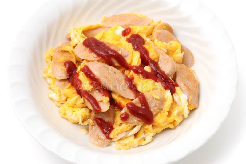 Fried Fish Sausage and Eggs in a Plate Stock Image - Image of curry ...