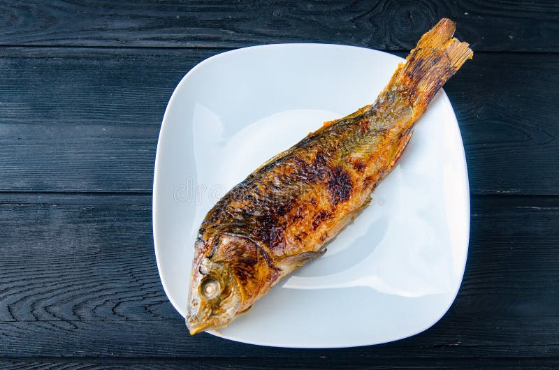 The Fried Fish Served on the Plate Stock Image - Image of delicious ...