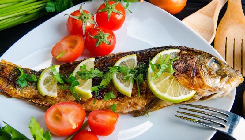 Fried Fish Served on the Plate Stock Image - Image of grilled ...