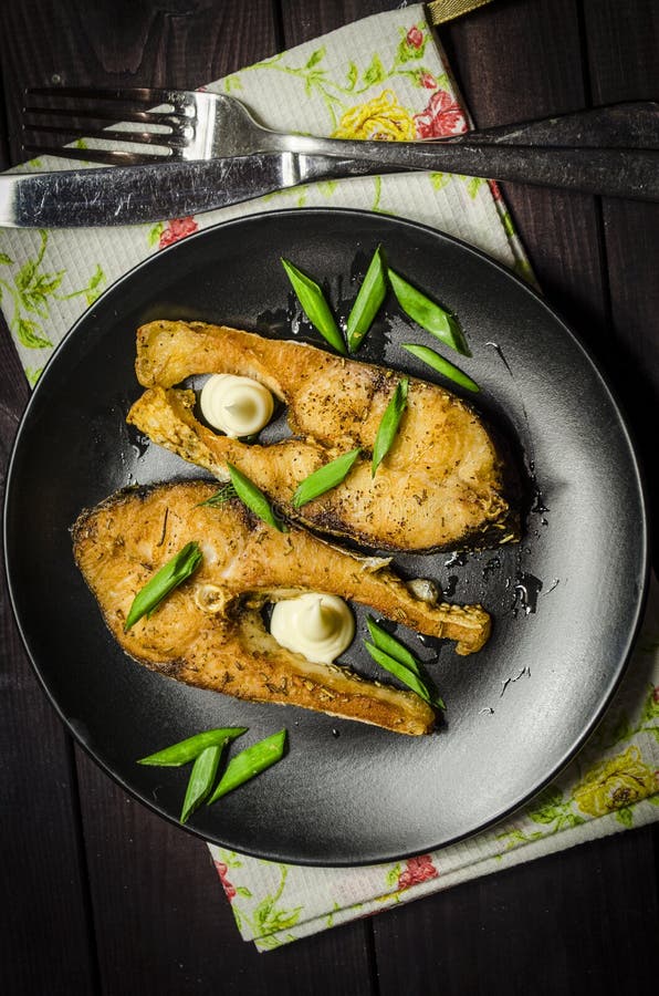 Fried fish steaks stock photo. Image of grilled, health - 112424198