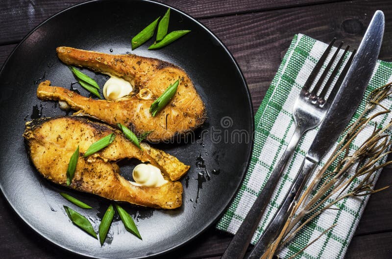 Fried fish steaks stock photo. Image of fish, steak - 113597612