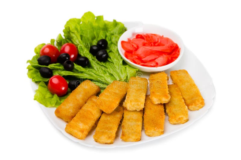 Fried Fish Sticks with Vegetable Stock Image - Image of fish, cooked ...