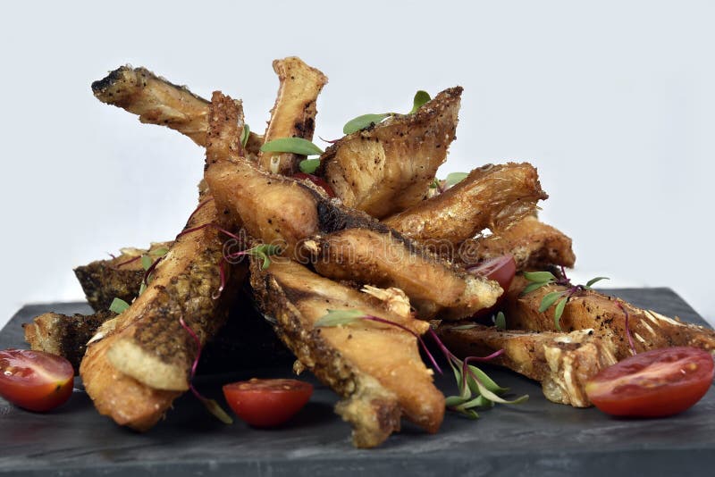 Fried Fish Strips Served on Stone Stock Photo - Image of nutrition ...