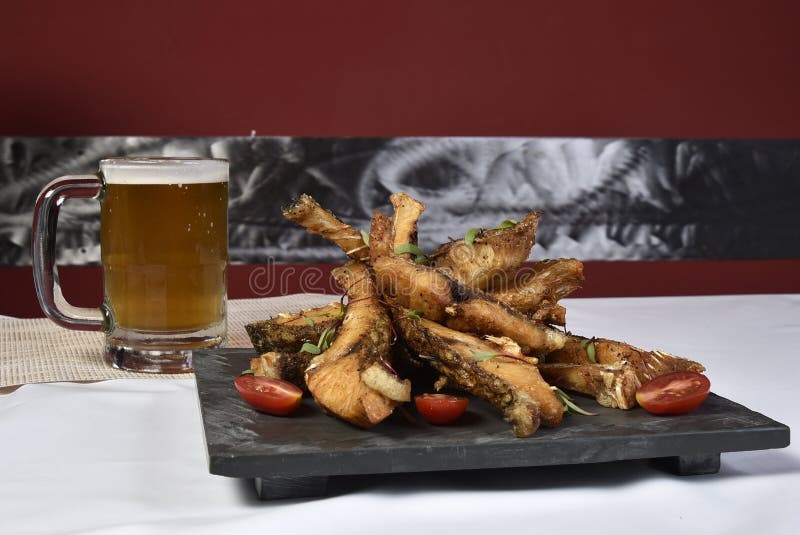 Fried Fish Strips Served on Stone Stock Photo - Image of food, fish ...
