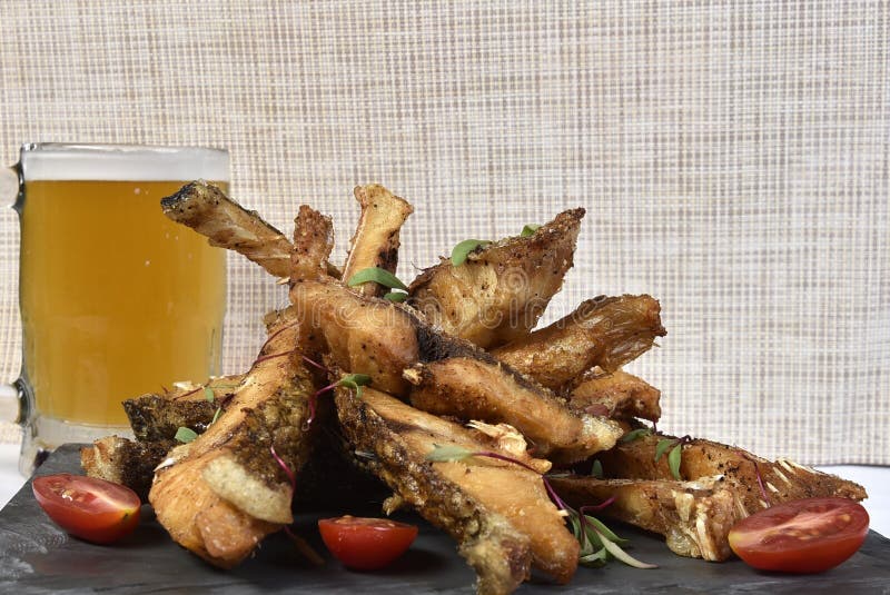 Fried Fish Strips Served on Stone Stock Photo - Image of tartar, sauce ...