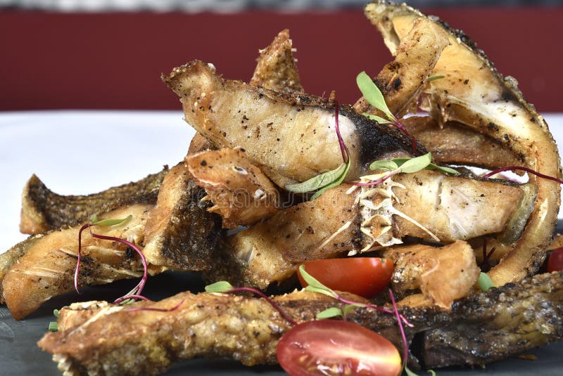 Fried Fish Strips Served on Stone Stock Image - Image of closeup ...