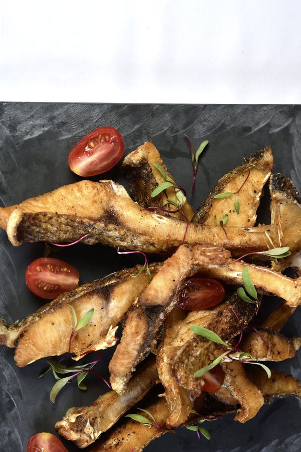 Fried Fish Strips Served on Stone Stock Photo - Image of homemade ...