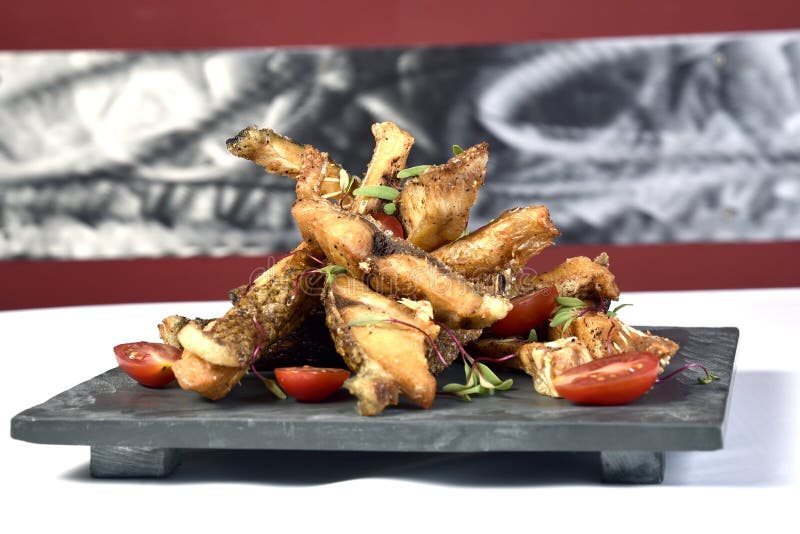 Fried Fish Strips Served on Stone Stock Photo - Image of flavor, fillet ...