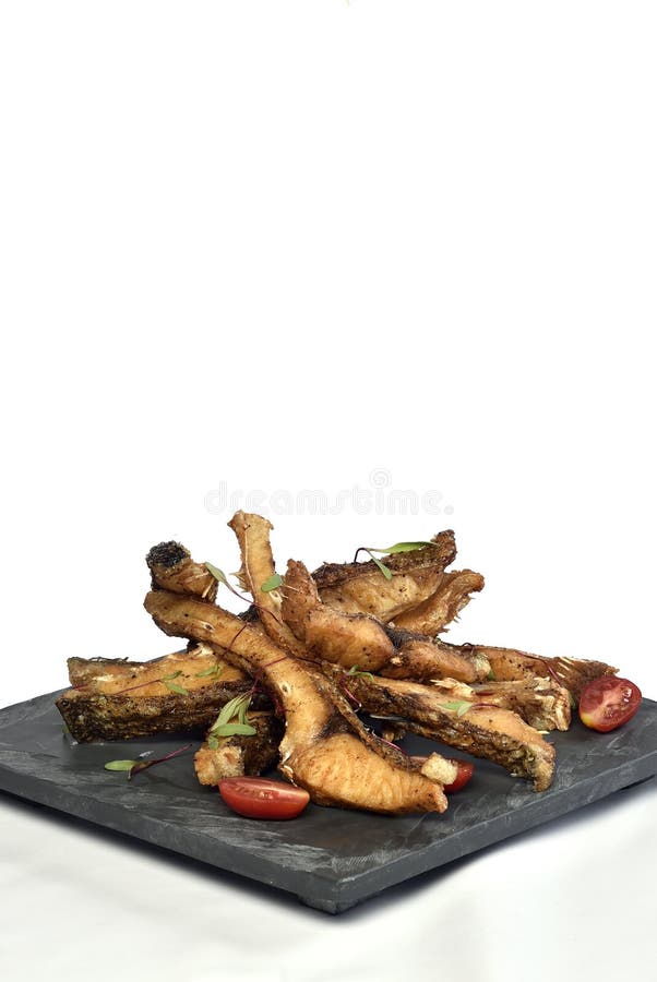 Fried Fish Strips Served on Stone Stock Photo - Image of meal, healthy ...