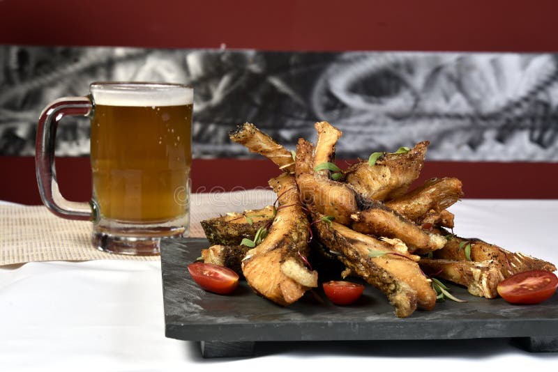 Fried Fish Strips Served on Stone Stock Image - Image of meal, cuisine ...
