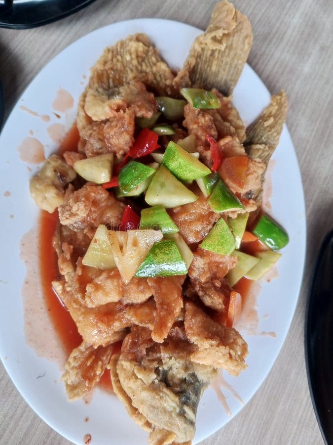 Fried Fish with Sweet and Sour Sauce Stock Image - Image of fried ...