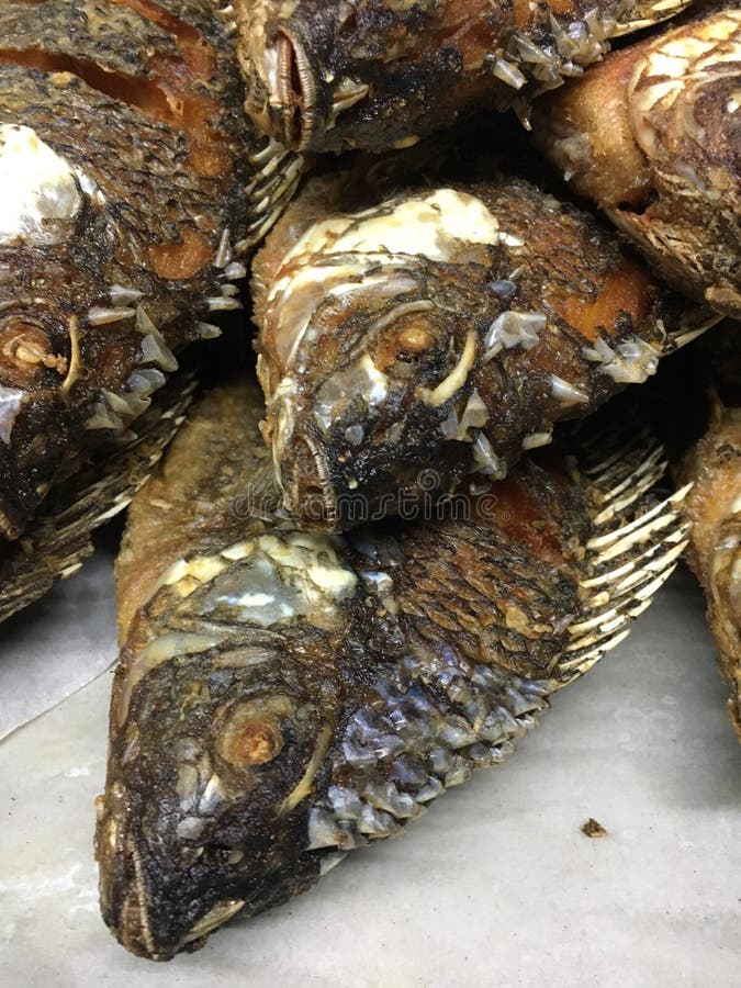 Fried Fish, Tilapia Fried Fish in Market Stock Photo - Image of plate ...