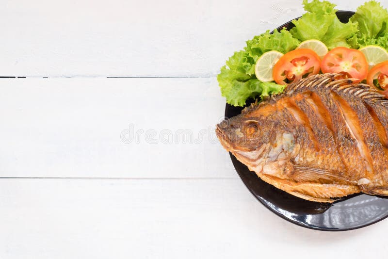 Fried fish stock photo. Image of cuisine, white, black - 99886820