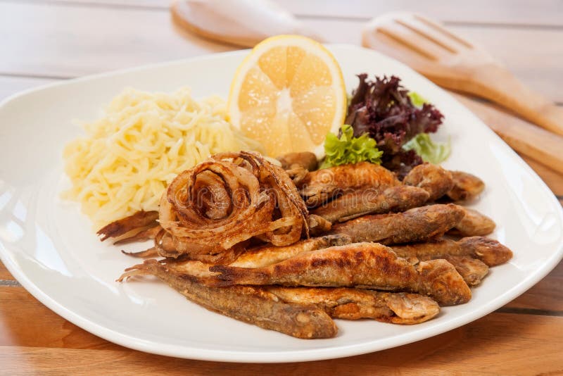 Fried Fish with Vegetables. European Cuisine Stock Image - Image of ...