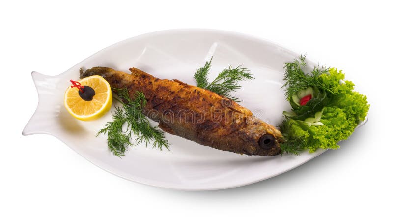 Fried Fish on the White Plate. Tasty Dish Stock Image - Image of crispy ...