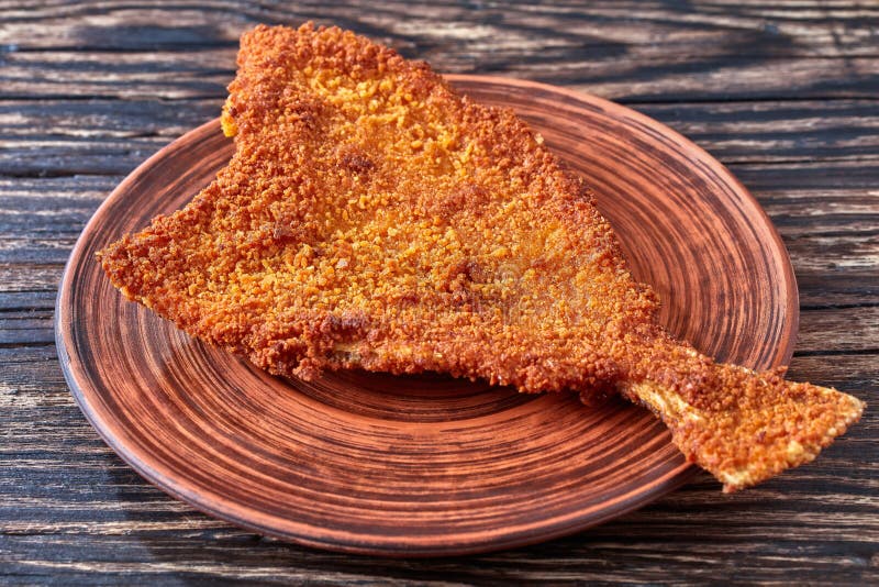 Fried Flounder Bread Crumbs on a Plate Stock Photo - Image of plate ...