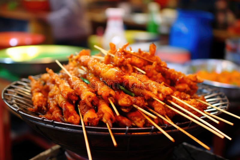 Fried Food on a Stick, Thai Street Food Stock Illustration ...