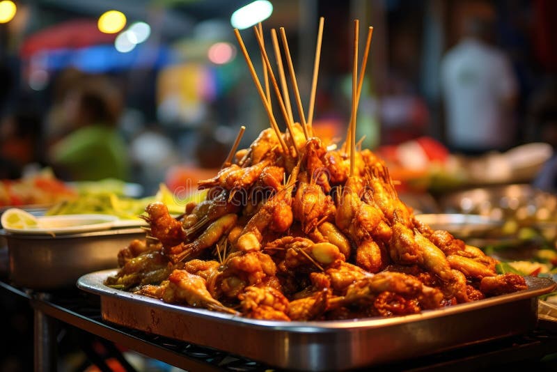 Fried Food on a Stick, Thai Street Food Stock Illustration ...