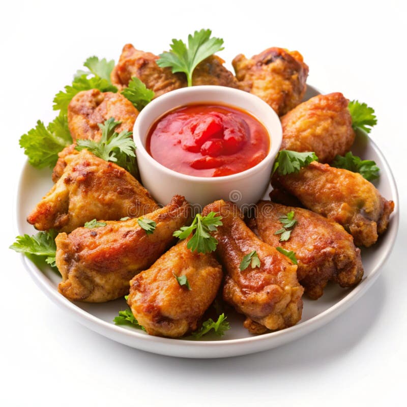 Fried Fresh Chicken Wings with Tomato Sauce Stock Illustration ...