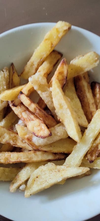 Fried Fries Served in Plate on Table Stock Image - Image of served ...