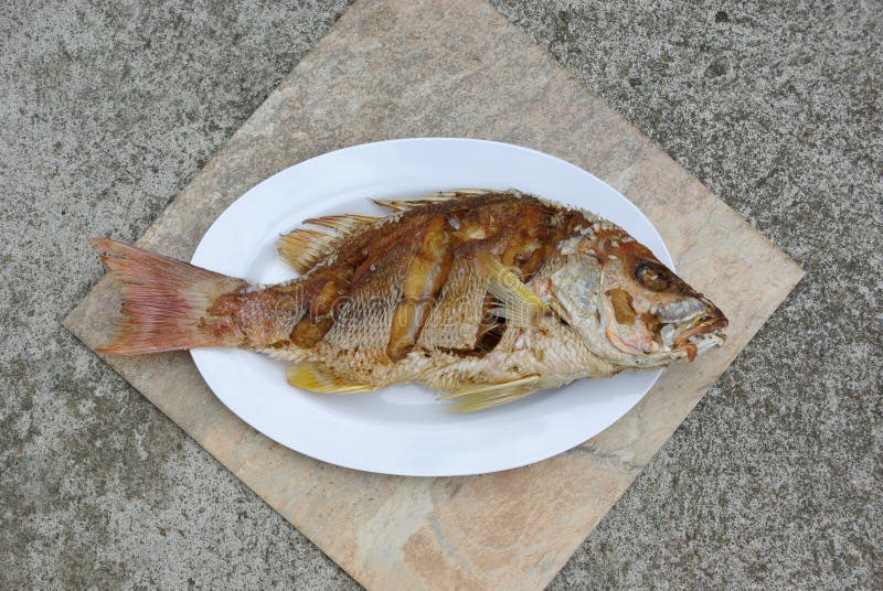 Fried Giant Catfish and Pile of Deep Fried Small Fishes Minnow Fish ...