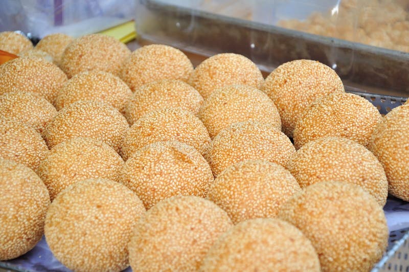 Fried Glutinous Rice Balls with Sesame Stock Image - Image of sesame ...