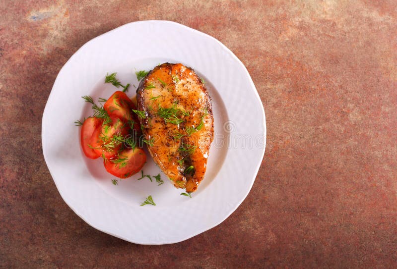 Fried Grass Carp Steak Served Stock Image - Image of dinner, flatlay ...