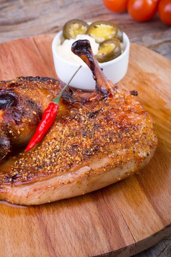 Fried half chicken stock image. Image of chili, cutlery - 93147605