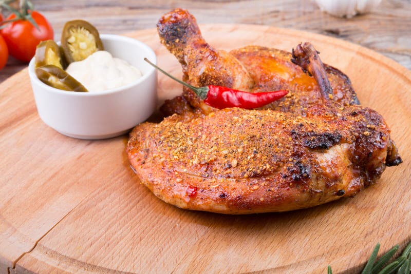 Fried half chicken stock photo. Image of rustic, dinner - 93147954