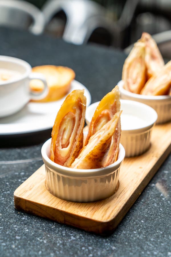 Fried Ham and Cheese Spring Rolls Stock Photo - Image of pork, cooking ...