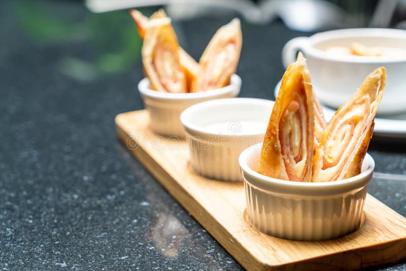 Fried Ham and Cheese Spring Rolls Stock Image - Image of menu, gourmet ...