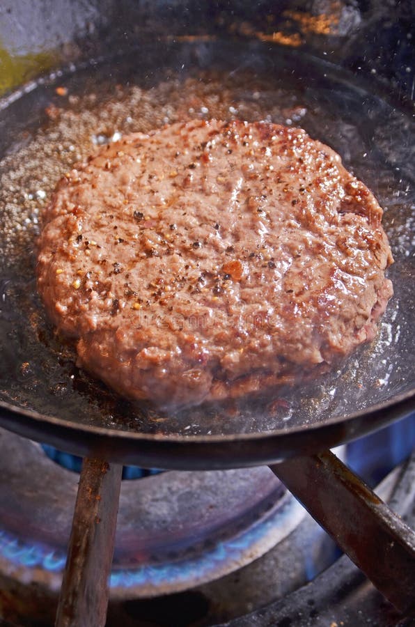 Hamburger Meat Grilling for Burgers. Homemade Cutlets in Frying Pan ...
