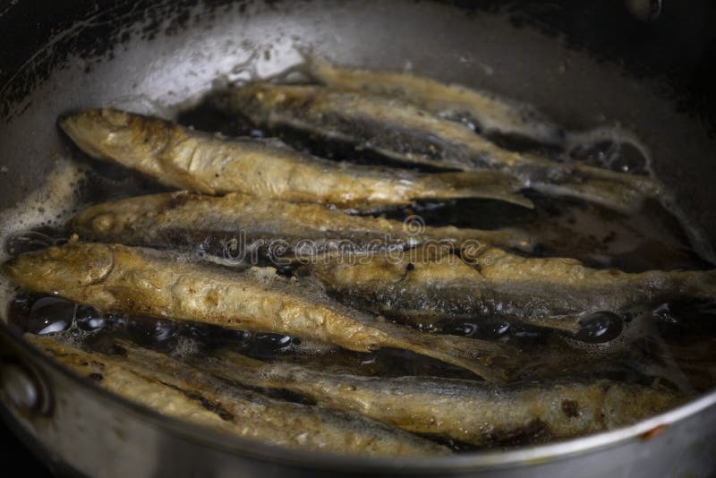 Fried Herring on a Frying Pan. Stock Photo - Image of detail, baked ...