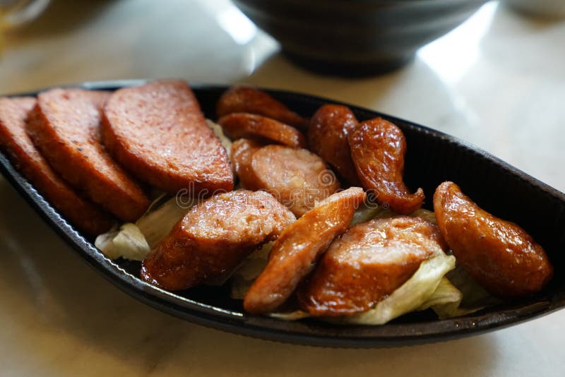 Fried Hotdogs and Luncheon Meat Stock Image - Image of luncheon, food ...