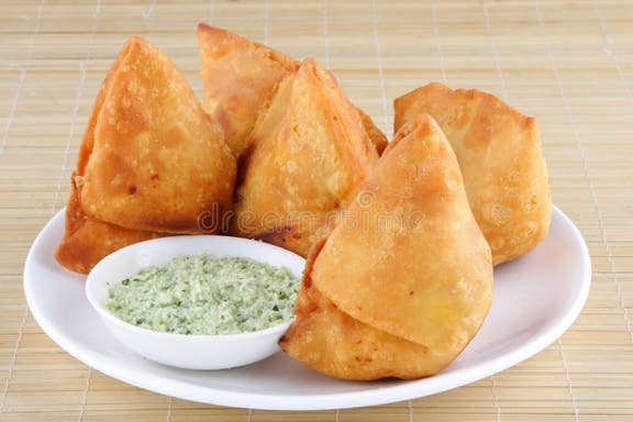 Fried Indian Samosa with Coconut Chutny. Stock Photo - Image of arabian ...