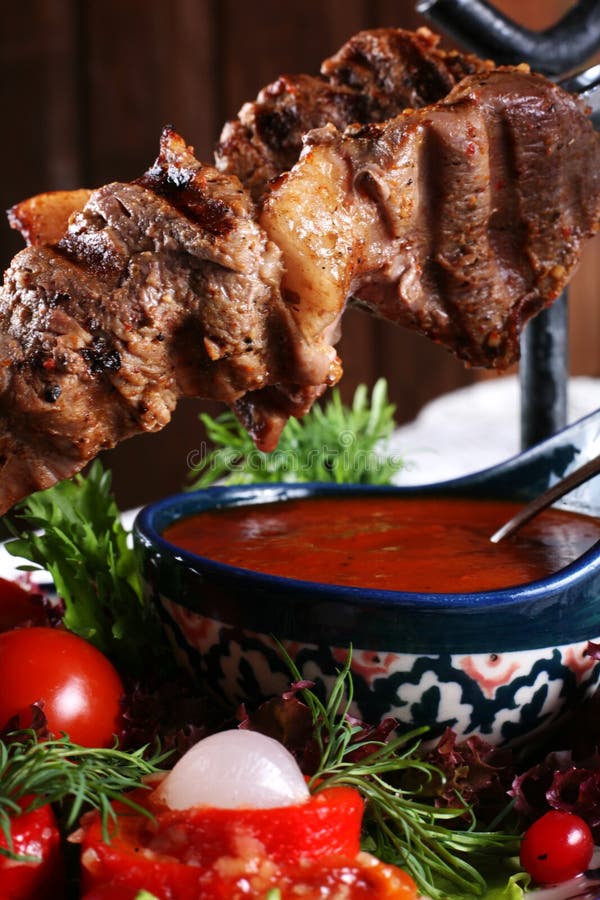 Fried kebab stock photo. Image of pork, onion, grilled - 4326552