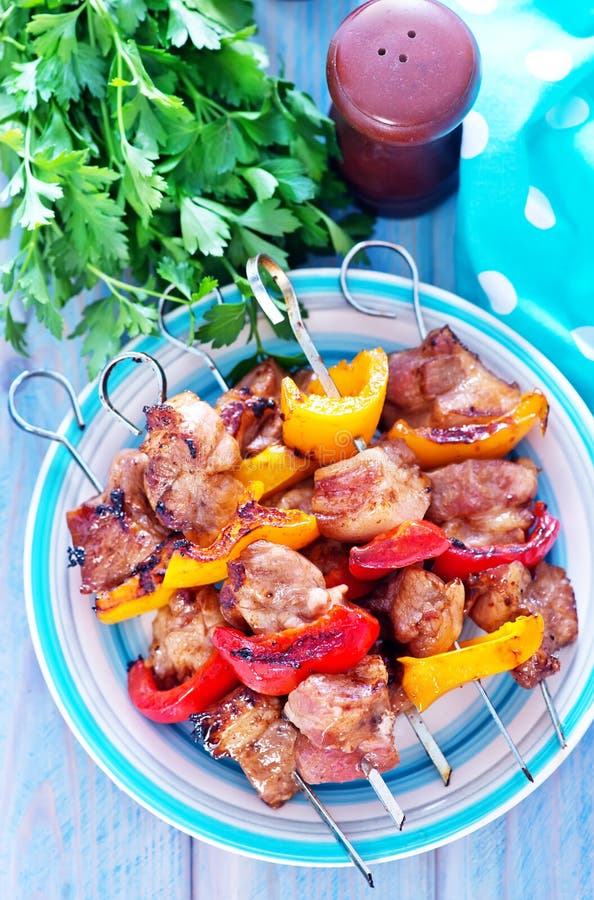 Fried kebab stock image. Image of pork, herb, kebab, closeup - 66005037