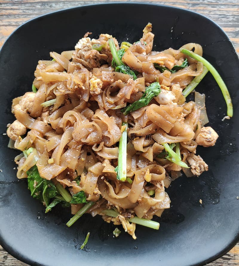 Fried Kwetiaw with Chicken Topping Stock Photo - Image of cafe ...