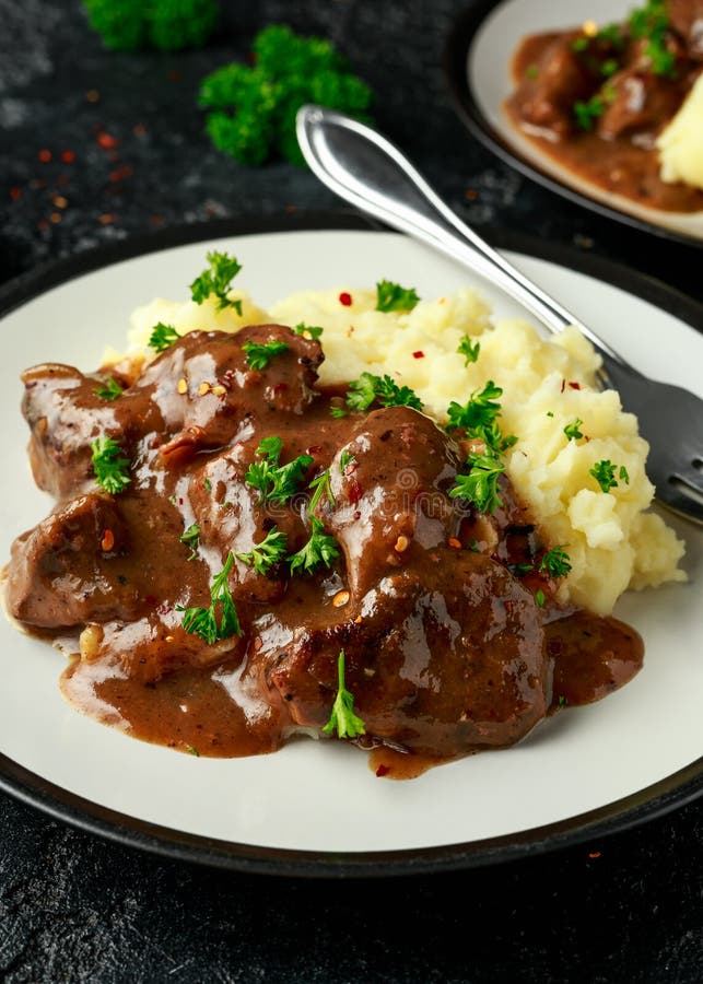 Fried Liver in Gravy with Mashed Potato Stock Image - Image of dinner ...