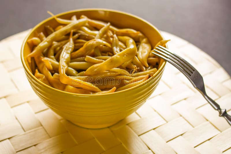 Fried French Beans in Yellow Ceramics Cup. Stock Photo - Image of pork ...