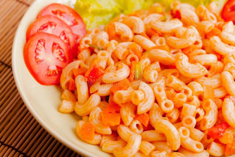 Fried Macaroni with Tomato Sauce. Stock Image - Image of delicious ...