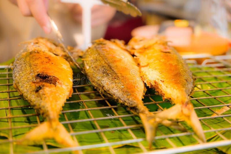Fried Mackerel Fish on Stand Stock Photo - Image of healthy, fast ...
