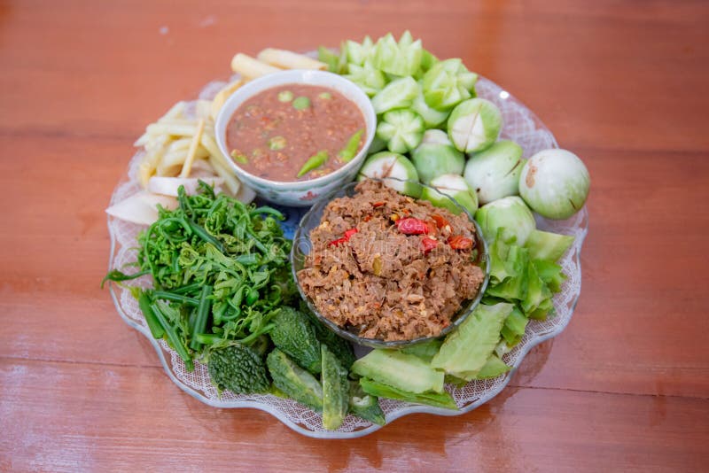 Fried Mackerel with Shrimp Paste Sauce and Scald Vegetable Nam Prik ...