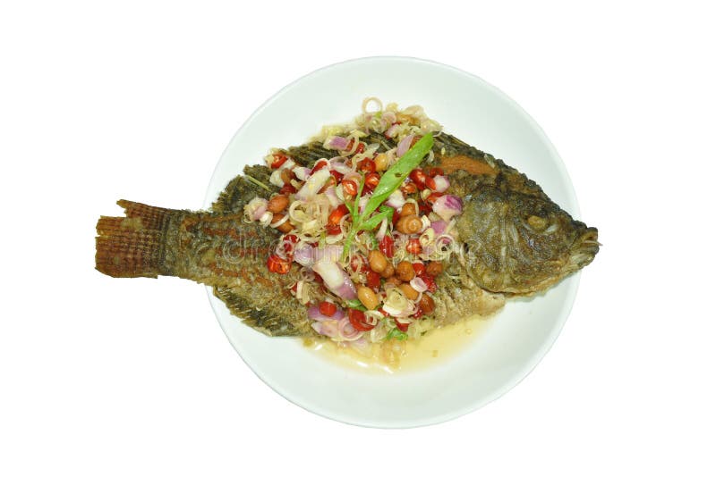 Fried Mango Fish Dressing Spicy Sauce Herb Sauce on Plate Stock Image ...