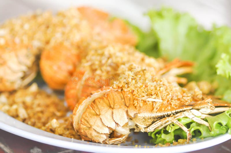 Fried Mantis Shrimp Dish or Fried Crayfish Stock Photo - Image of ...